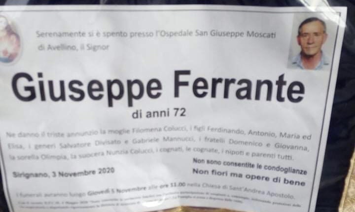 NON È PIÙ’. Sirignano, lutto Giuseppe Ferrante. - binews.it