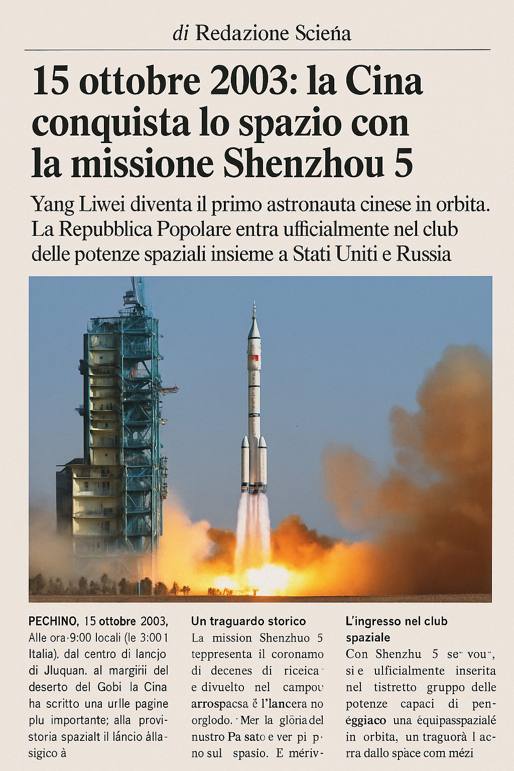 "ACCADDE OGGI". 15 ottobre 2003: la Cina conquista lo spazio con la ...